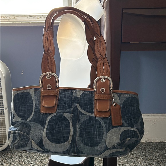Coach | Bags | Coach Blue And Tan Shoulder Bag | Poshmark